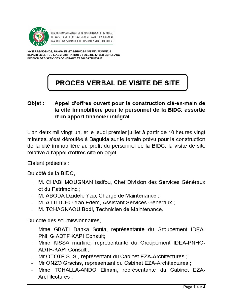 Proces-Verbal Visite Site | PDF