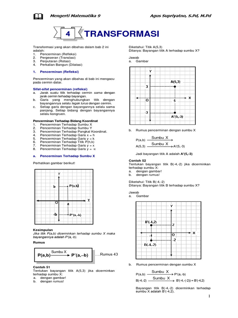 Bab Iv. Transformasi (Refleksi-Translasi-Rotasi-Dilatasi) | PDF