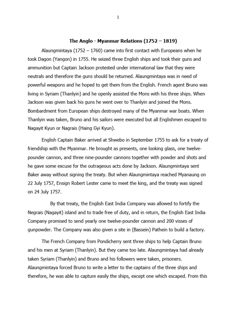 Myanmar-British Relations (1752-1819) | PDF | Myanmar