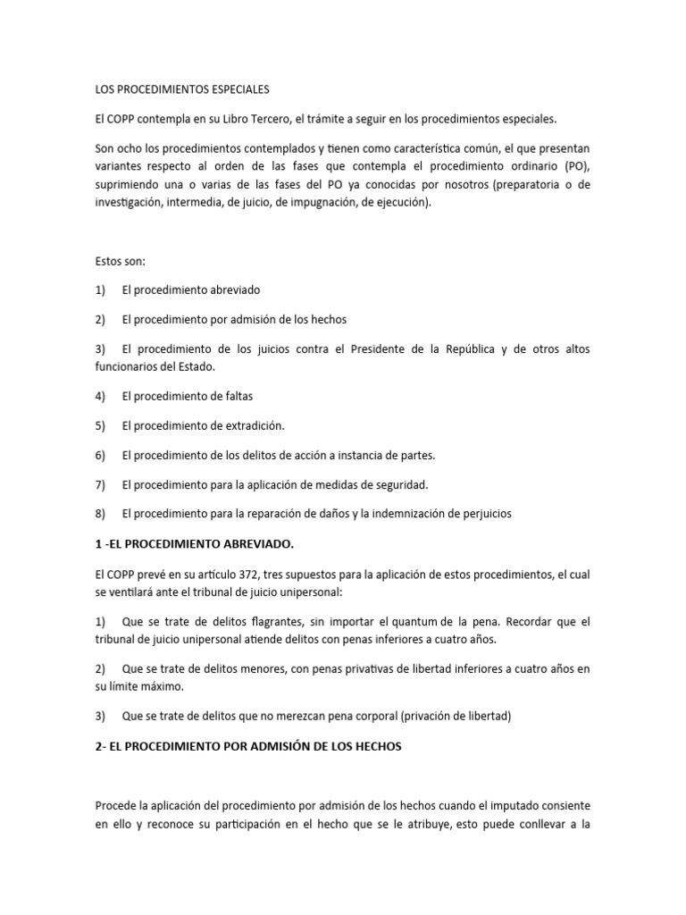 LOS PROCEDIMIENTOS ESPECIALES en Materia Penal Ignamar | PDF | Queja ...