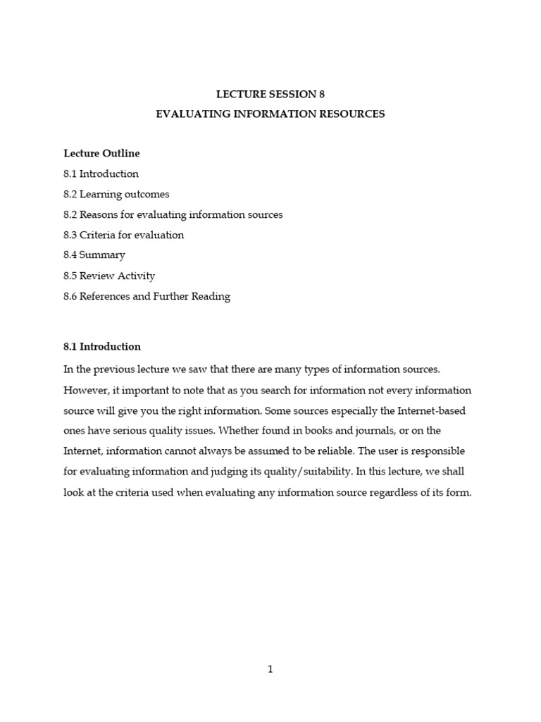 Evaluating Information Resources - Week 8 | PDF | Information | Internet
