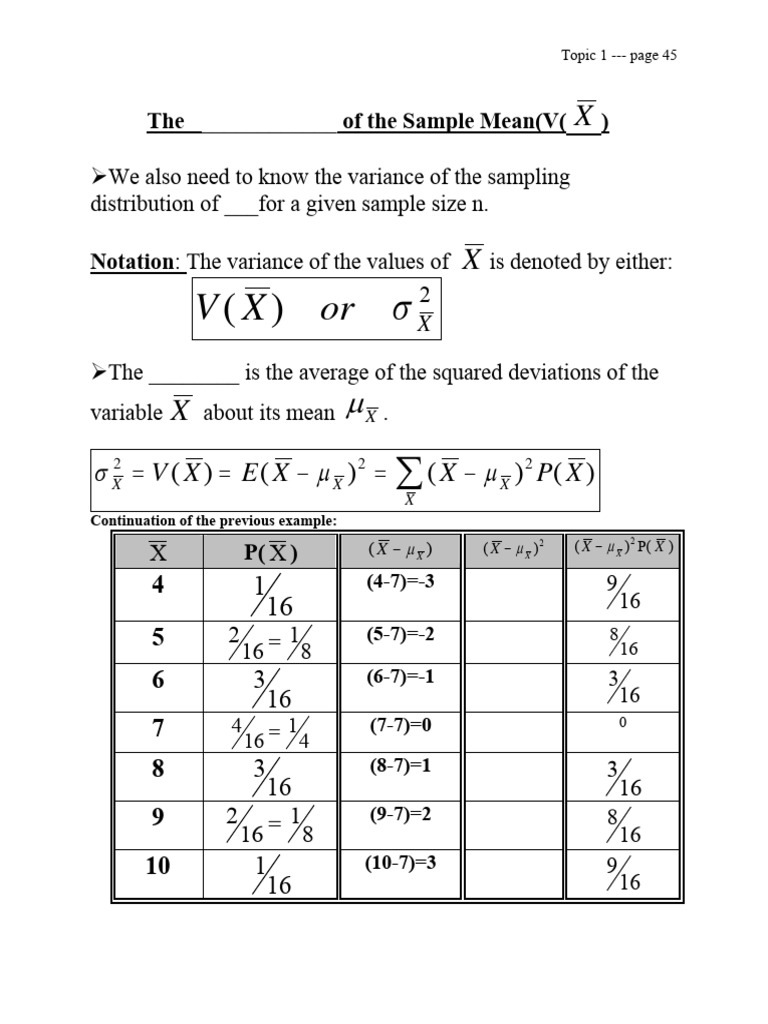 Statistic | PDF | Standard Deviation | Variance