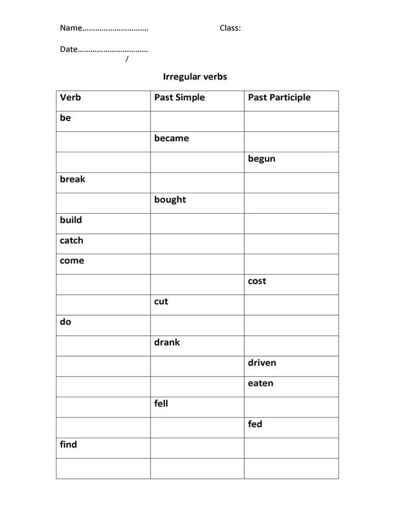 Irregular Verbs Test Be-Find | PDF