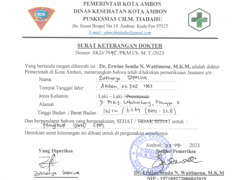 Surat Kesehatan TB, BB Serta Bmi Dokter | PDF