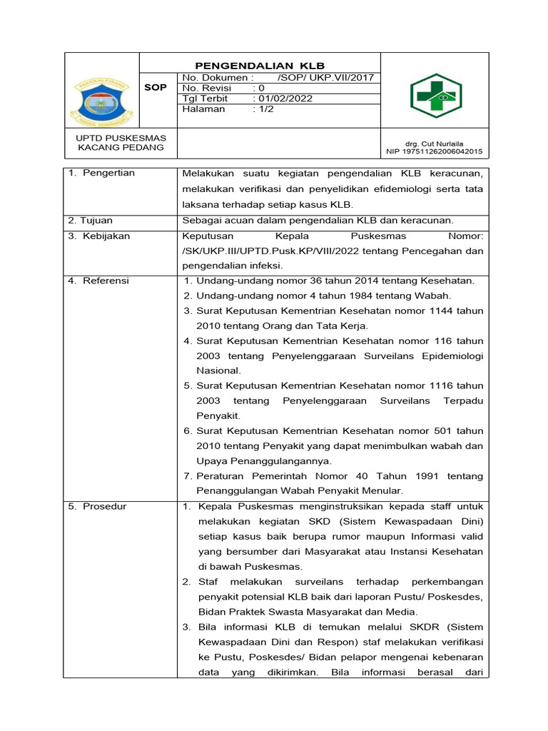 Sop Pengendalian KLB | PDF | Kesehatan Holistik