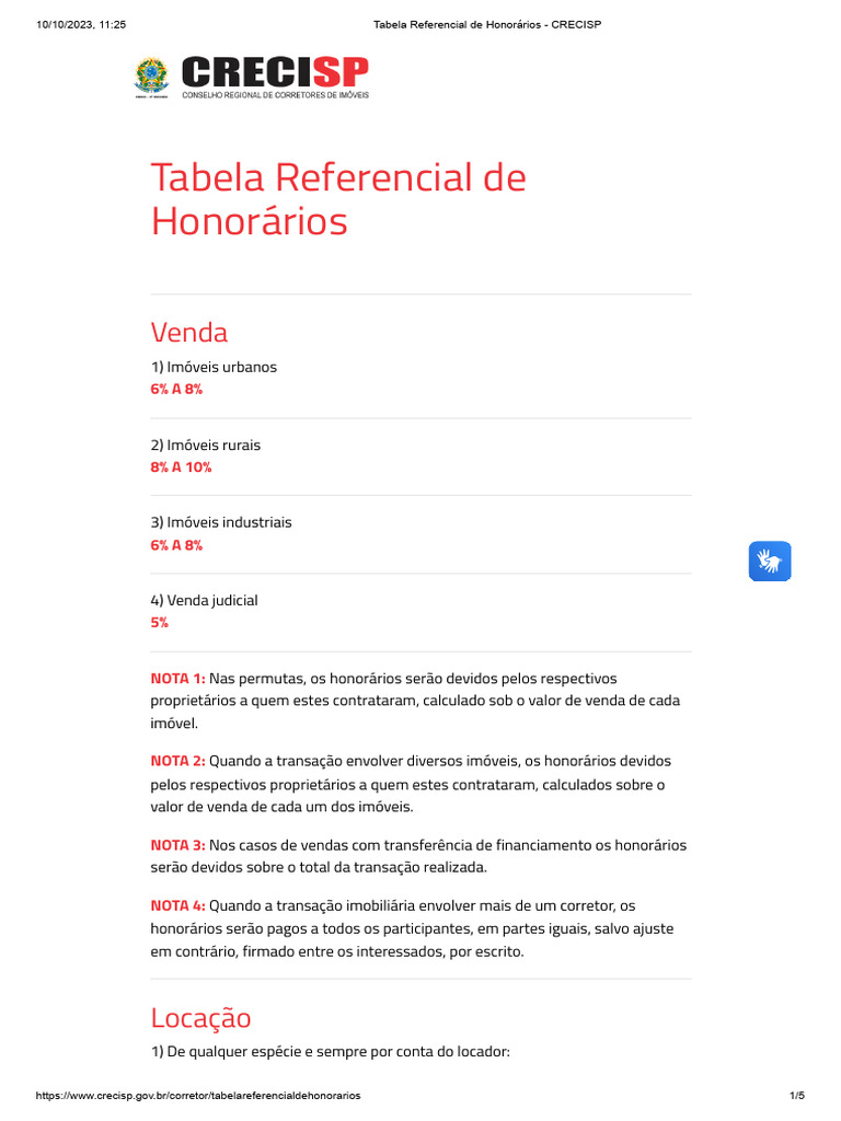 Tabela Referencial de Honorários - CRECISP | PDF | Aluguel | Direito Privado