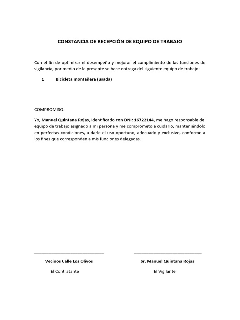 Constancia de Recepcion de Equipo | PDF