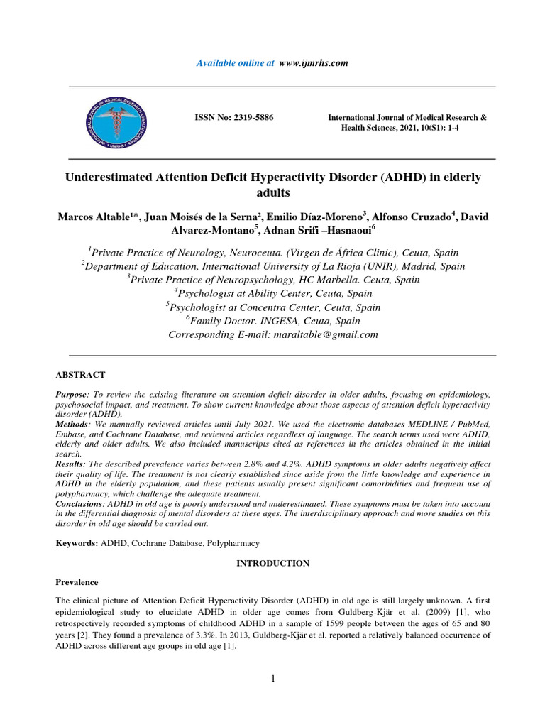 Ijmrhs 21 41642 | PDF | Attention Deficit Hyperactivity Disorder | Dementia