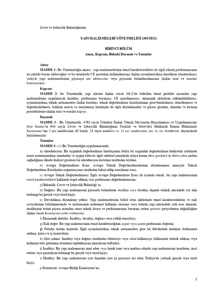 Yapi Malzemeleri Yonetmeligi Taslagi 120301 | PDF