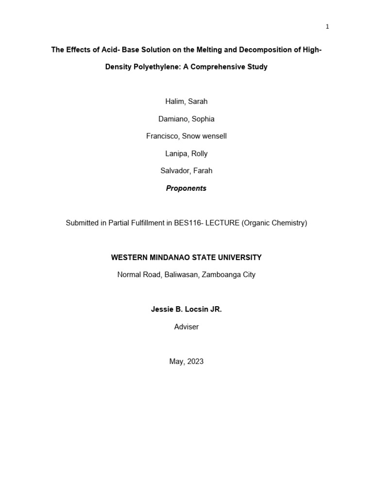 Chem Case Study G2 | PDF | Polyethylene | Chemistry
