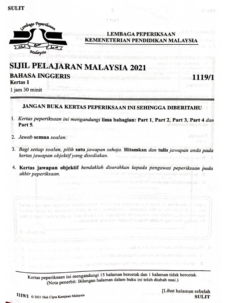 English Kertas 1 2021 | PDF