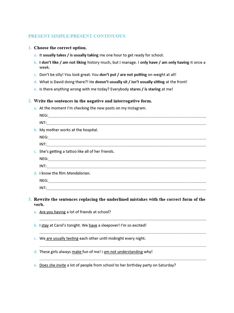 Present Simple - Present Continuous - Past Simple - Past Continuous | PDF