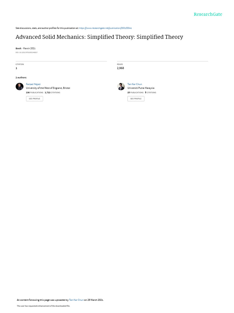 Advanced Solid Mechanics Simplified Theory Simplif | PDF | Stress ...