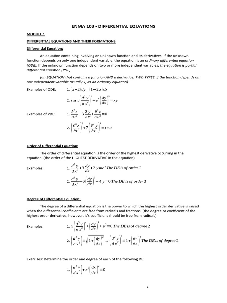 Enma 103 Module 1 | PDF | Equations | Differential Equations