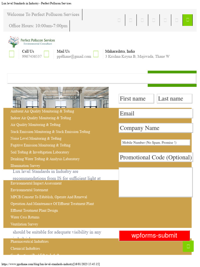 Lux Level Standards In Industry Perfect Pollucon Services Pdf