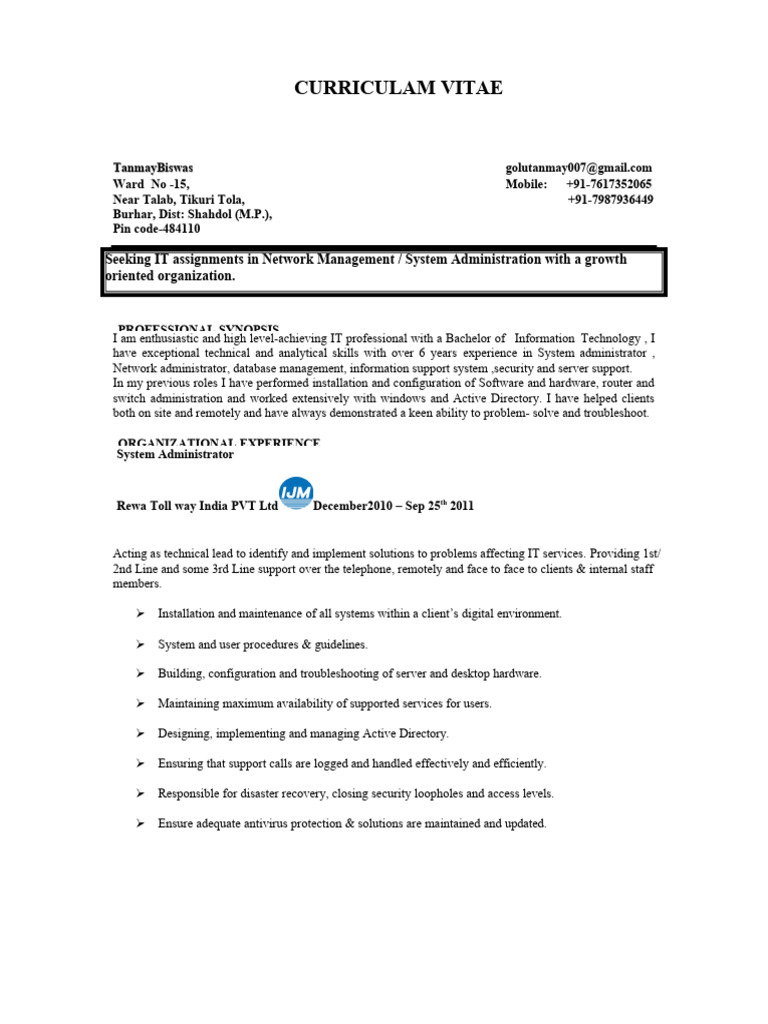 Tanmay CV | PDF | Computer Network | Active Directory