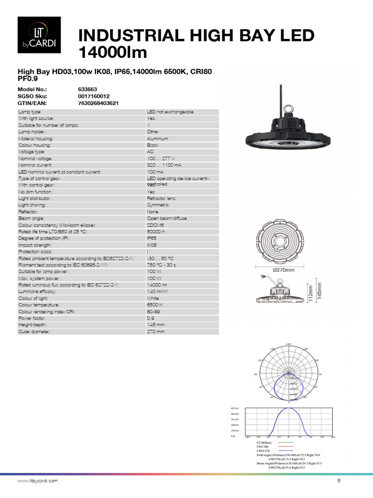 High Bay LED Light Specifications | PDF | Incandescent Light Bulb ...