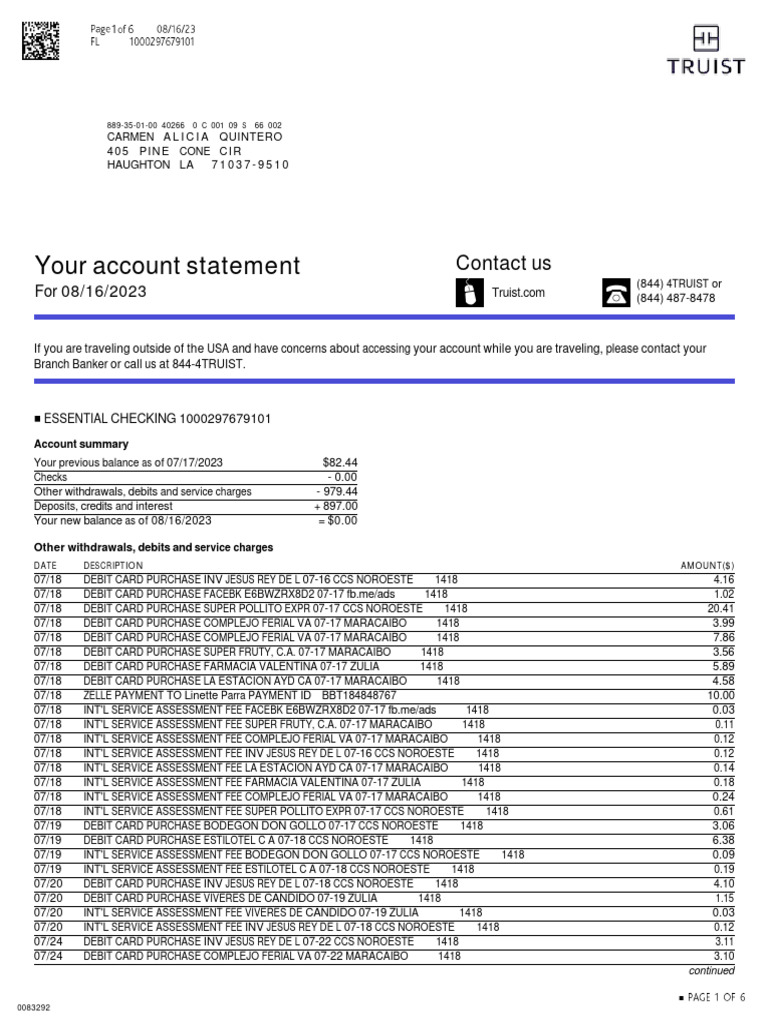August, 2023 08172023 | PDF | Cheque | Overdraft