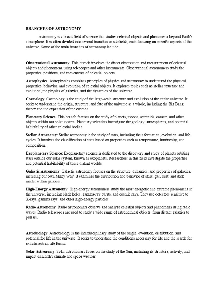 Branches of Astronomy | PDF | Astronomy | Astrophysics