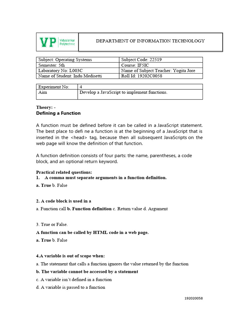 191202C0058 Exp4 | PDF | Java Script | Parameter (Computer Programming)