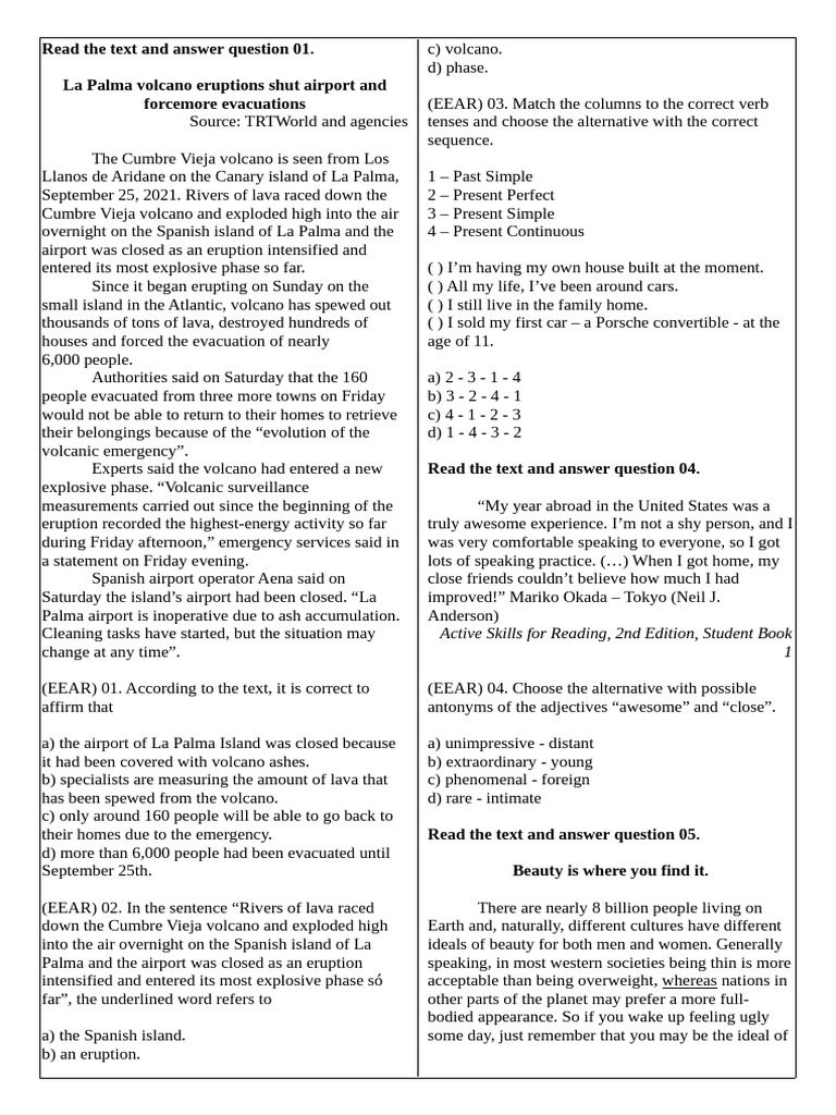 A Revisão Inglês CFS 1 2024 | PDF | Volcano