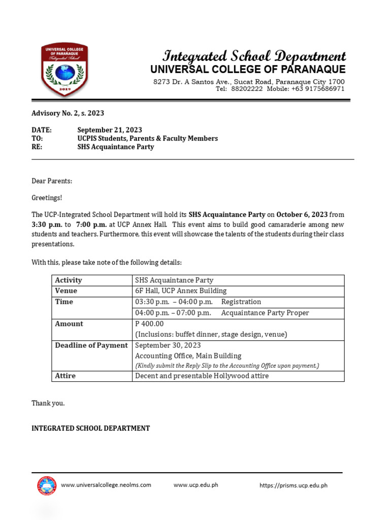 Advisory_2_SHS_Acquaintance_Party | PDF