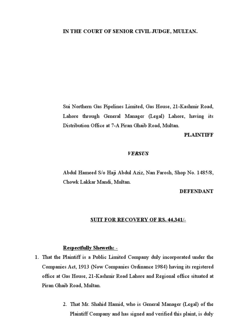 Recovery Suit | Lawsuit | Jurisdiction