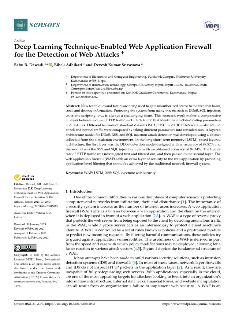 Deep Learning Technique Enabled Web Application Firewall For The