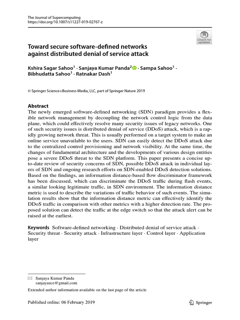 Toward Secure Software-Defined Networks Against Distributed Denial of ... Toward Secure Software-Defined Networks Against Distributed Denial of ...