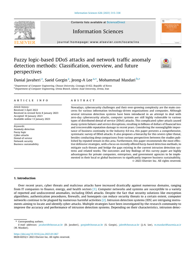 Fuzzy Logic-Based DDoS Attacks and Network Traffic Anomaly Detection Methods | PDF | Support ...