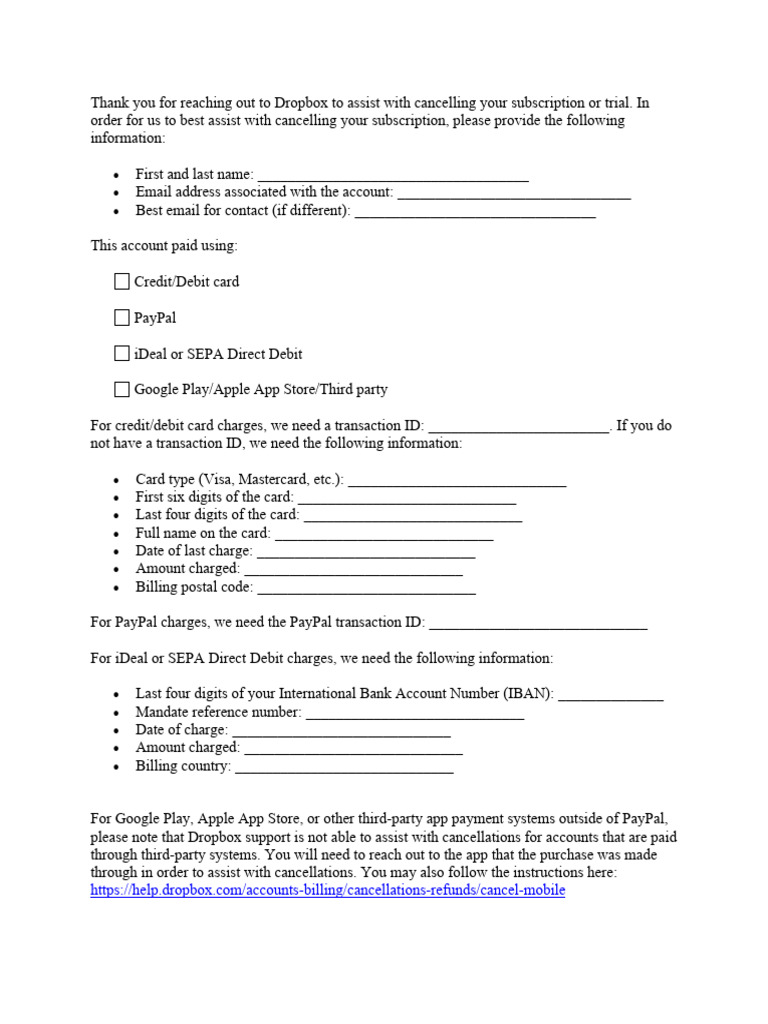 Dropbox Subscription Cancellation Guide | PDF | Debit Card | Credit Card