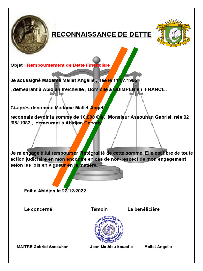 Reconnaissance de Dette Oh 1 | PDF