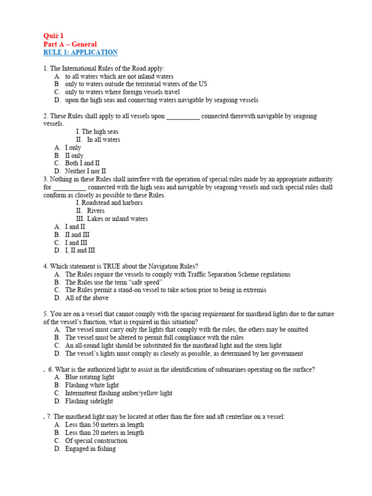 Colreg Rule 1 & 2 Quiz | PDF