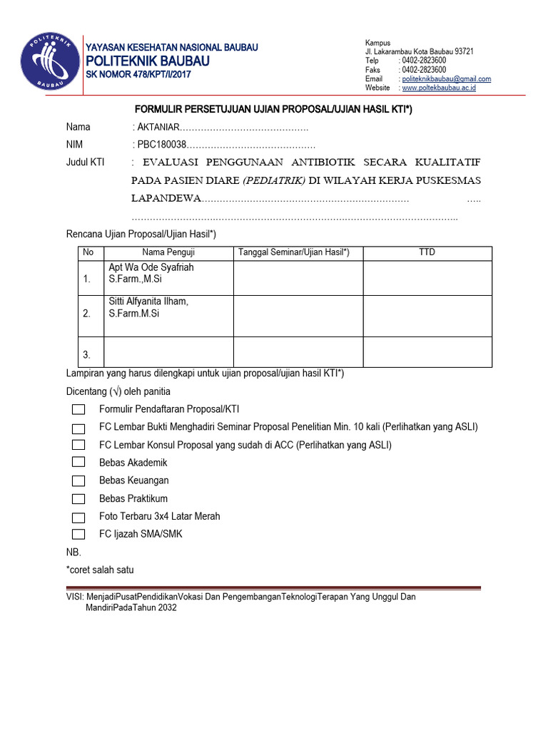 FORMULIR PERSETUJUAN UJIAN PROPOSAL | PDF