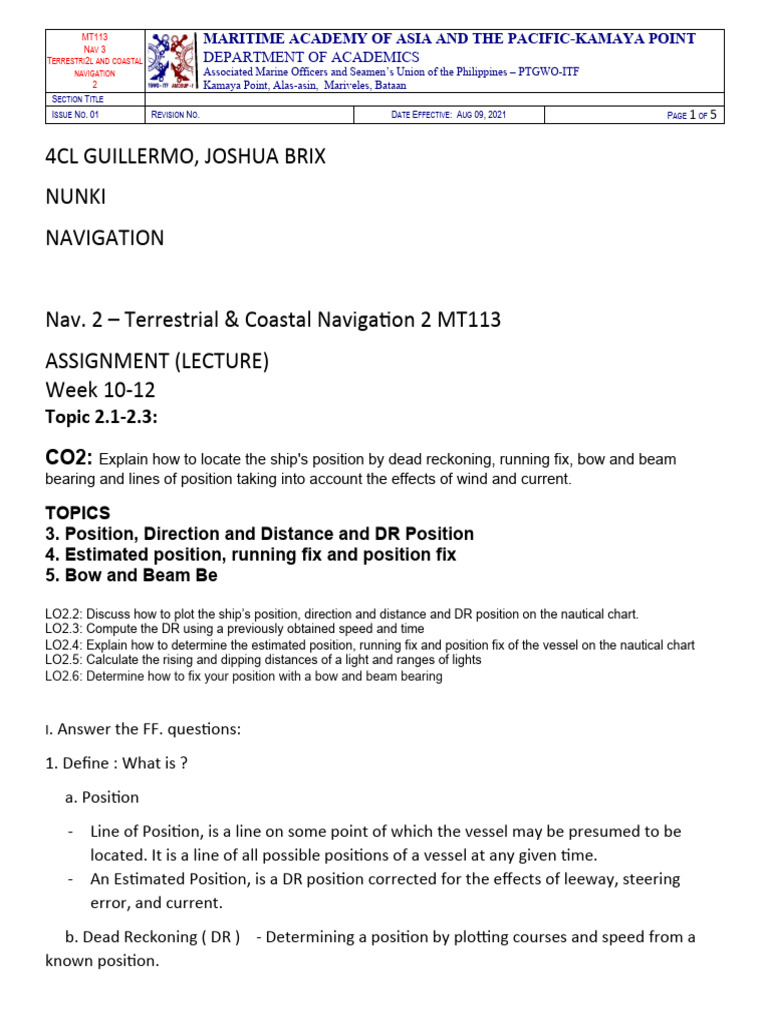 4Cl Guillermo, Joshua Brix Nunki Navigation Nav. 2 - Terrestrial ...