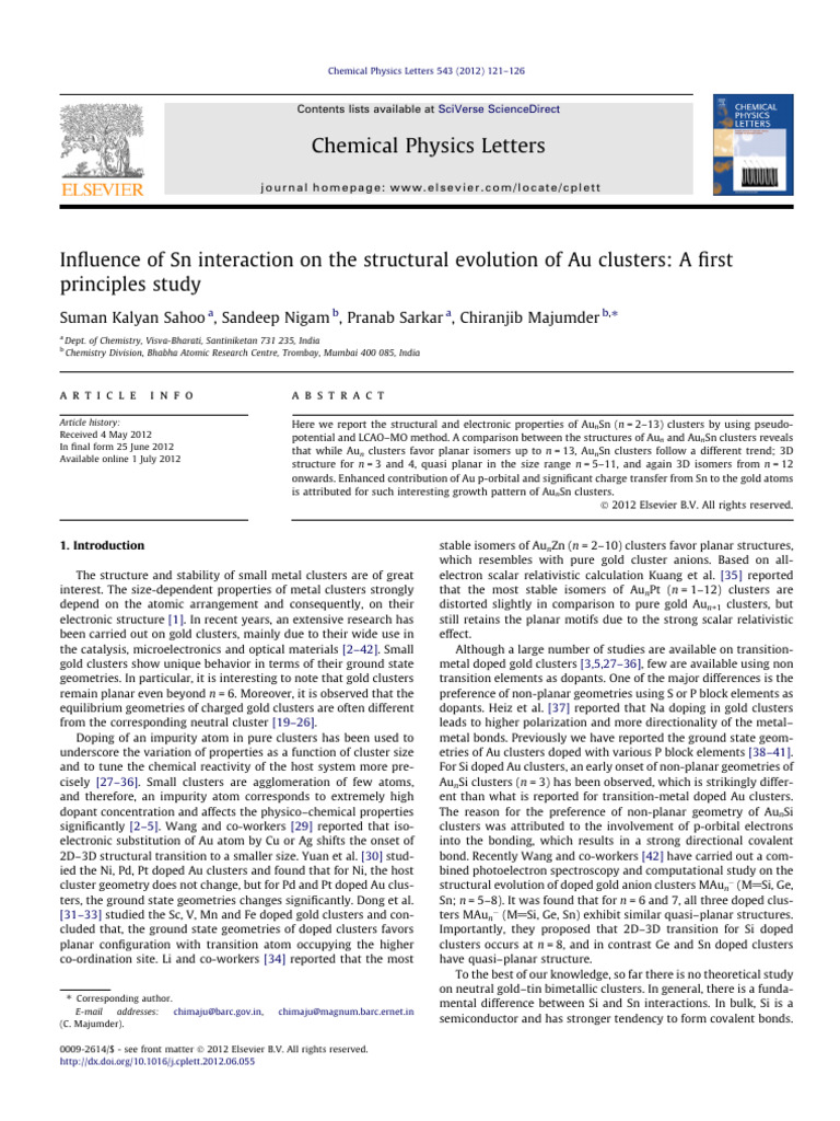 AunSn (n = 2-13) 理论计算 | Download Free PDF | Chemical Bond | Doping (Semiconductor)