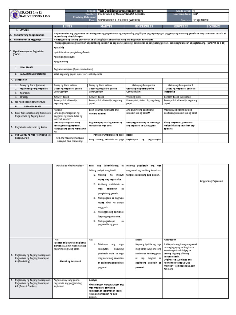 DLL - Esp 5 - Q1 - W3 | PDF