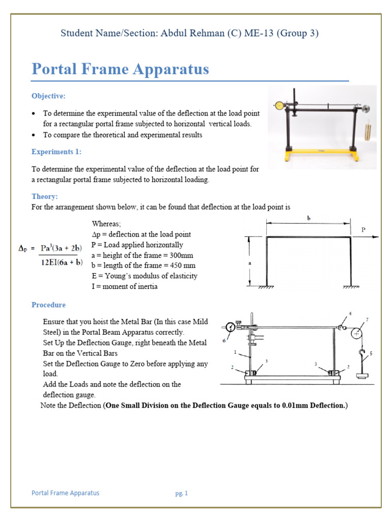 Portal Frame Deflection Experiment Results | PDF | Beam (Structure ...