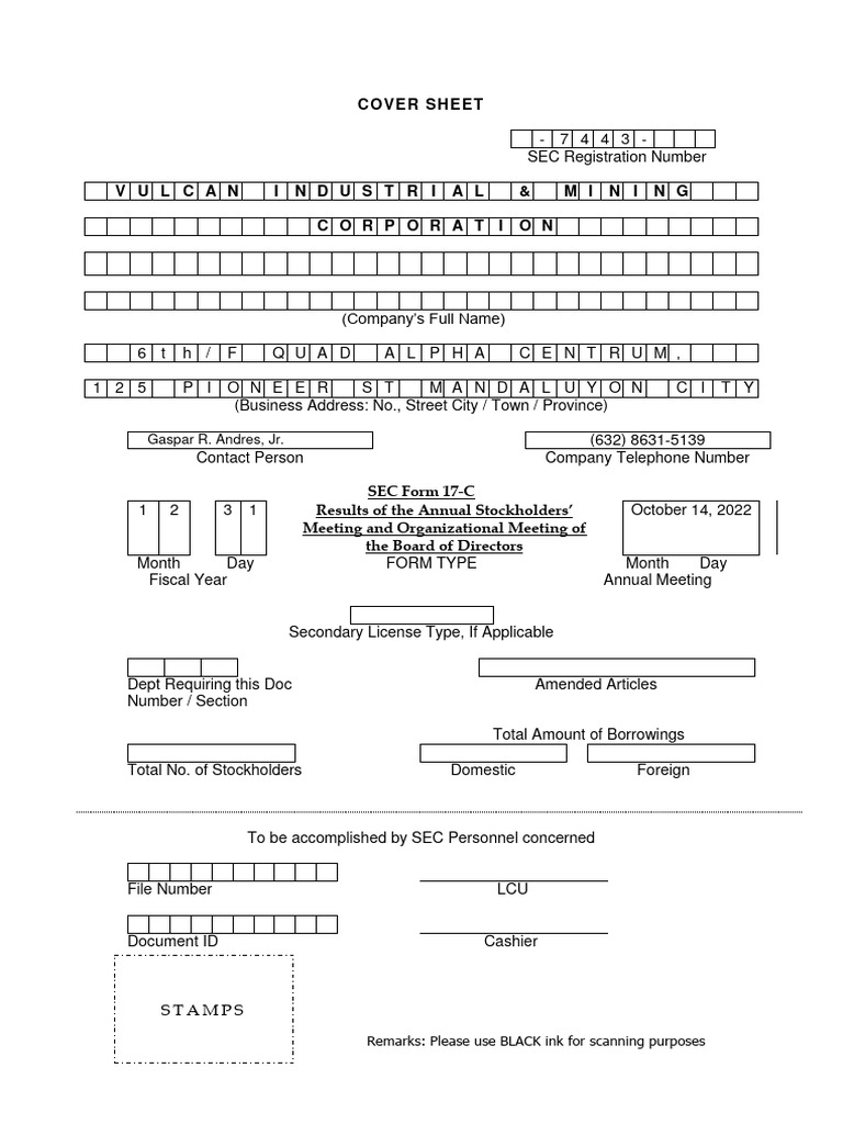 Vul Sec Form 17-c Results of 2022 Asm and Obm | PDF | Securities ...
