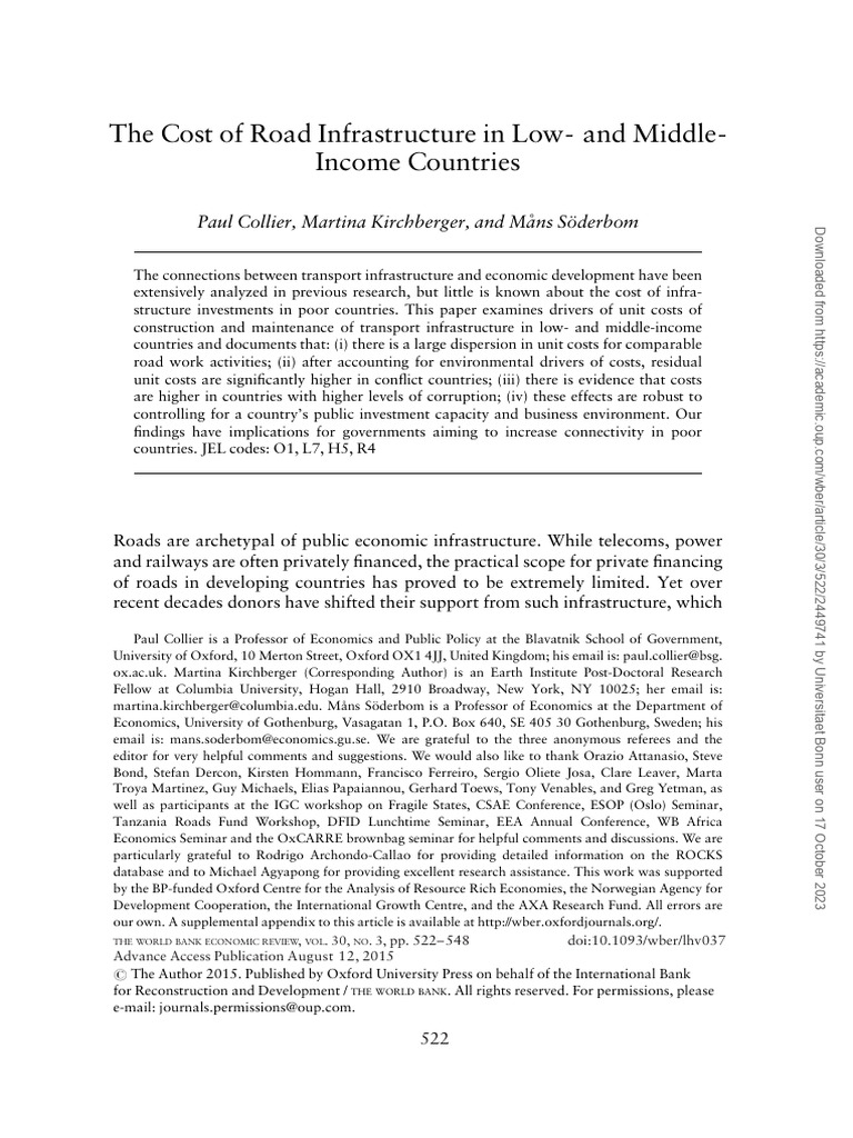 The Cost of Road Infrastructure in Low - and Middle - Income Countries ...