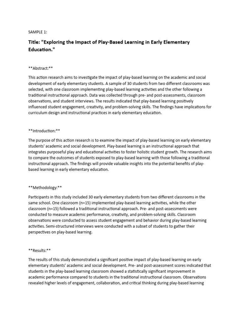 SAMPLE 1 - Exploring The Impact of Play-Based Learning in Early ...