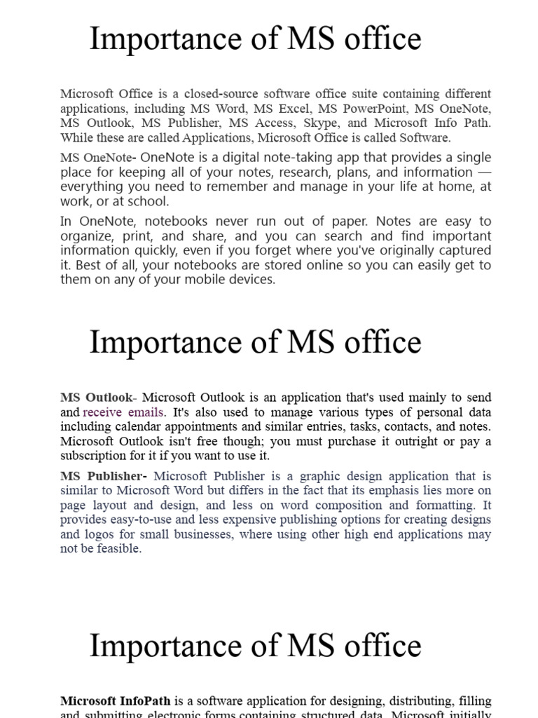 Importance of MS Office | PDF | Microsoft Office | Microsoft Outlook