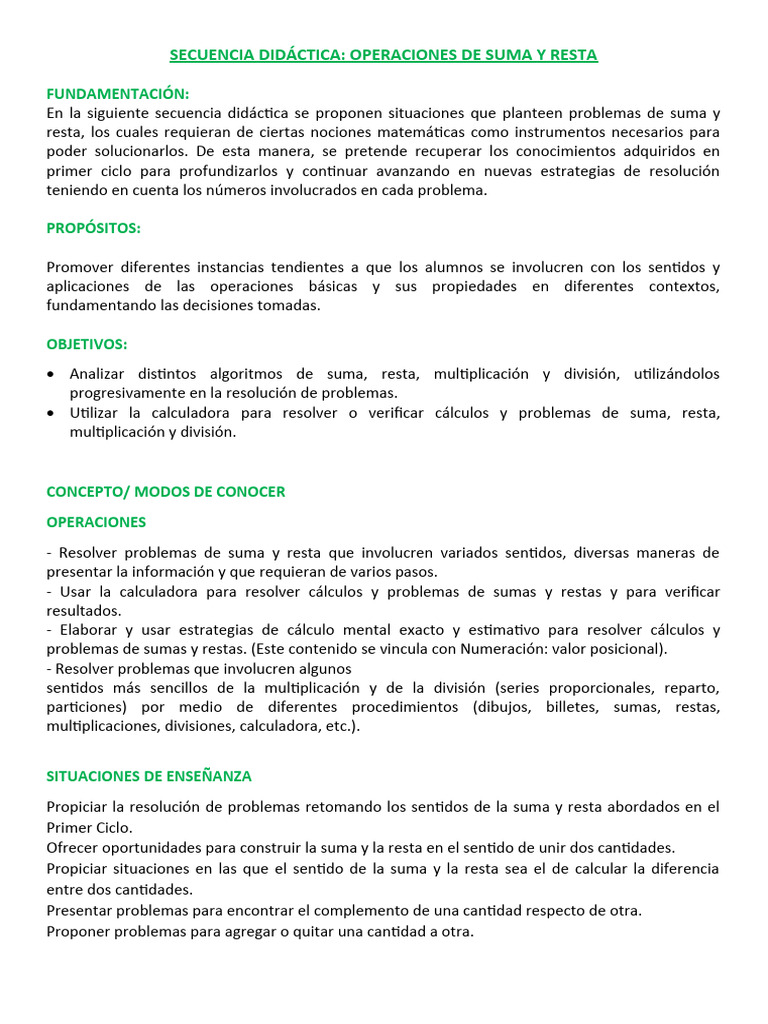 Secuencia Didactica Suma y Resta 2023 4 | Descargar gratis PDF ...