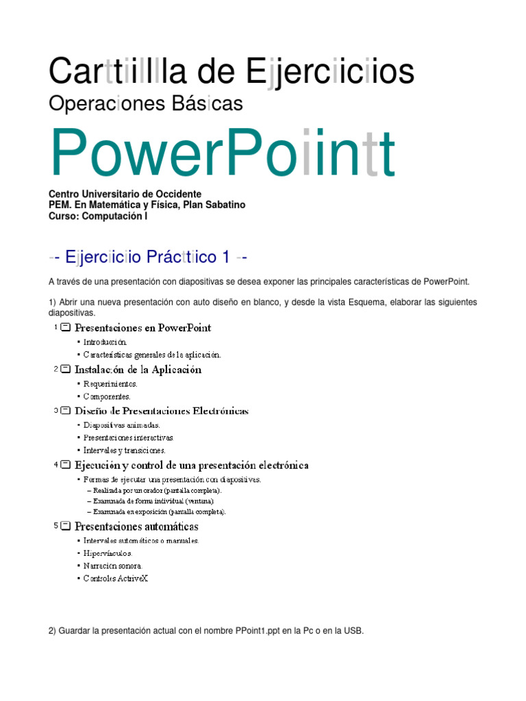 Guía de Ejercicios PowerPoint | PDF | Color | Microsoft PowerPoint