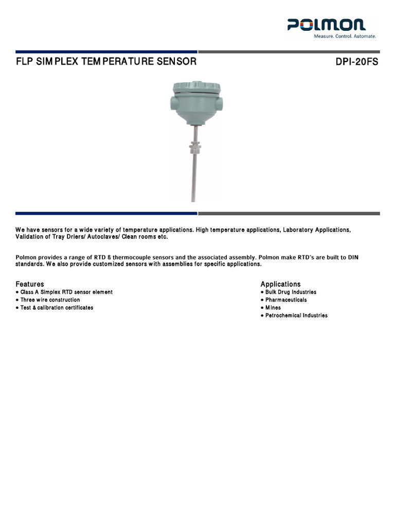 FLP Simplex Temperature Sensor DPI-20FS | PDF
