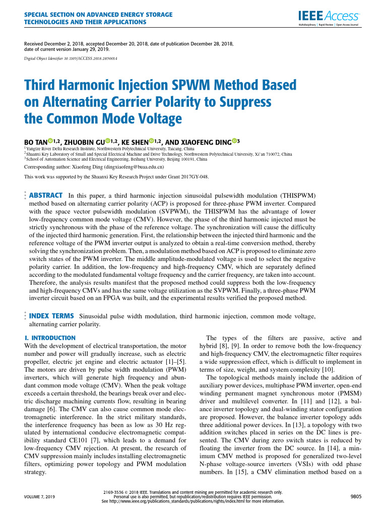 Third Harmonic Injection SPWM Method Based On Alternating Carrier Polarity To Suppress The ...