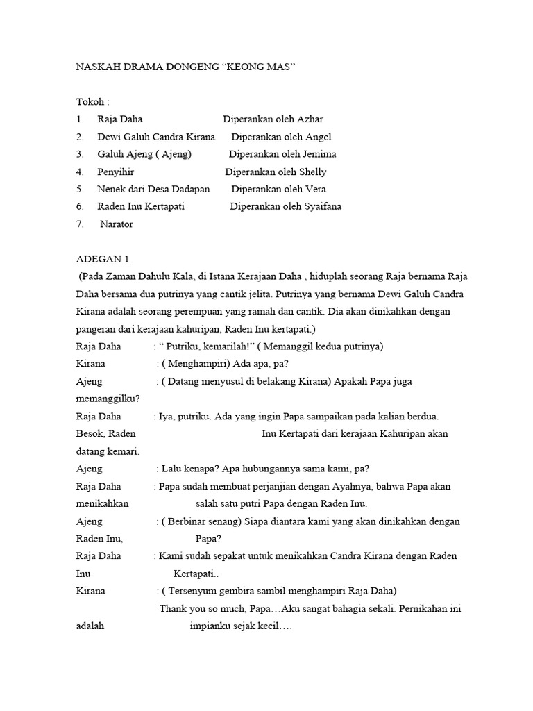 Naskah Drama Keong Mas 6 Tokoh | PDF
