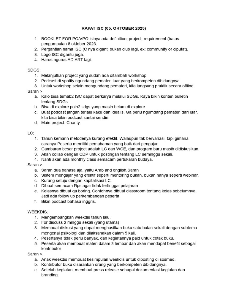 Notulensi Rapat 5-10-23 | PDF
