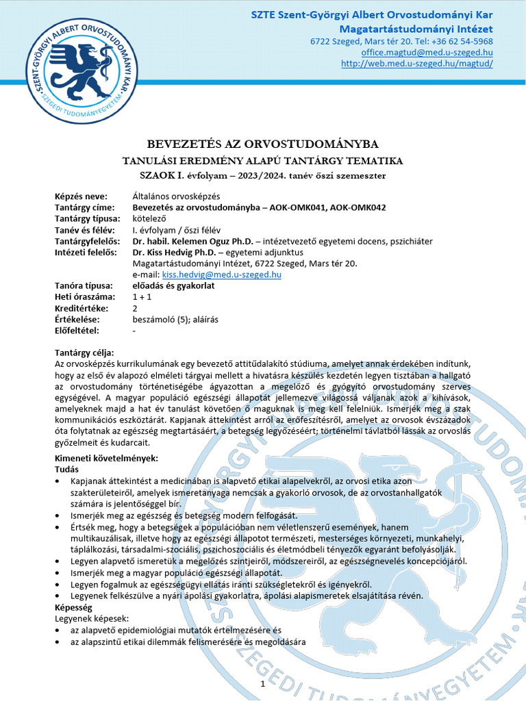 Bevez Orvtud Tematika | PDF