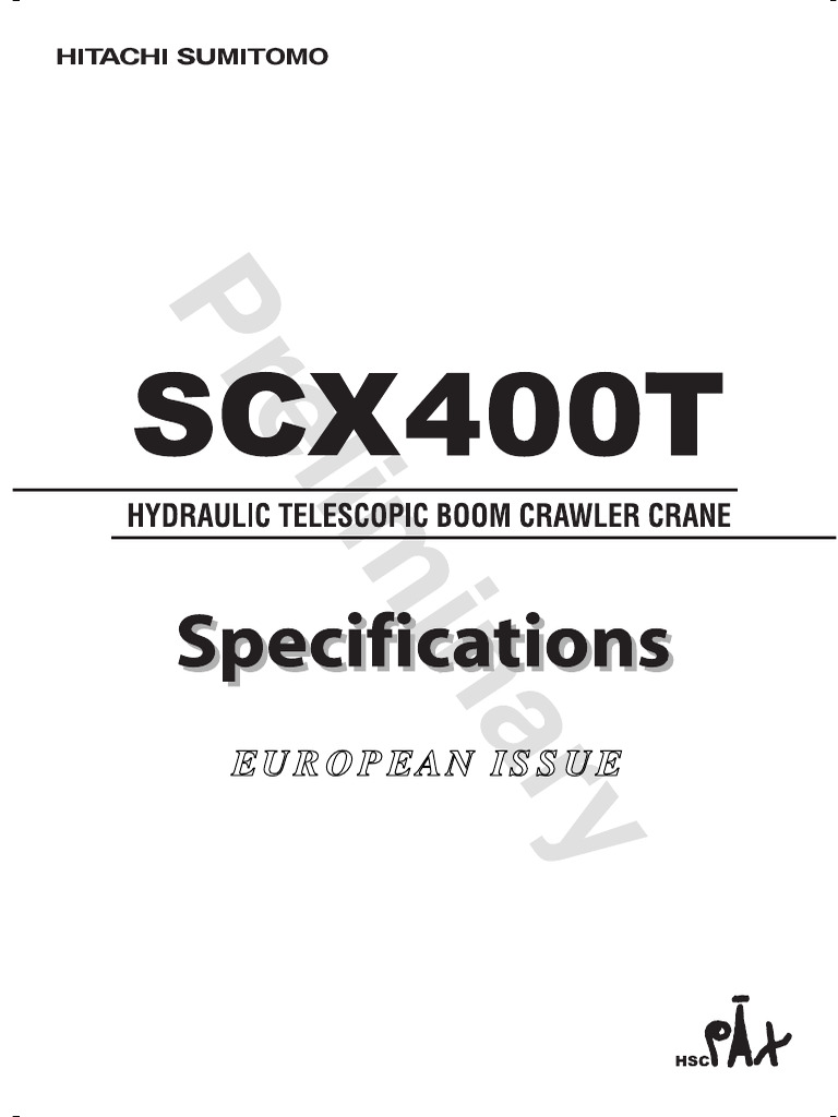 scx400t Spec | PDF | Crane (Machine) | Axle